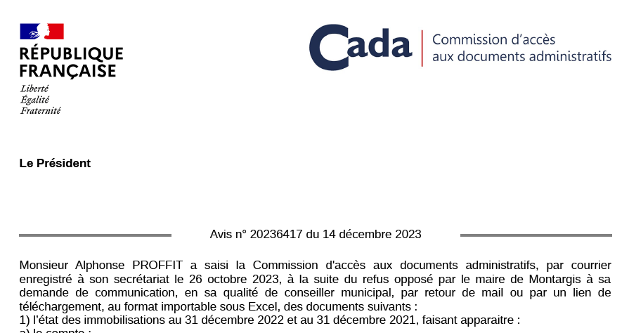 Montargis - Irrégularités du conseil municipal de Montargis du 18 décembre 2023+ CADA ...